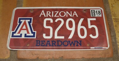 D7 - ARIZONA U of A UNIVERSITY OF ARIZONA TUCSON BEARDOWN LICENSE PLATE ...