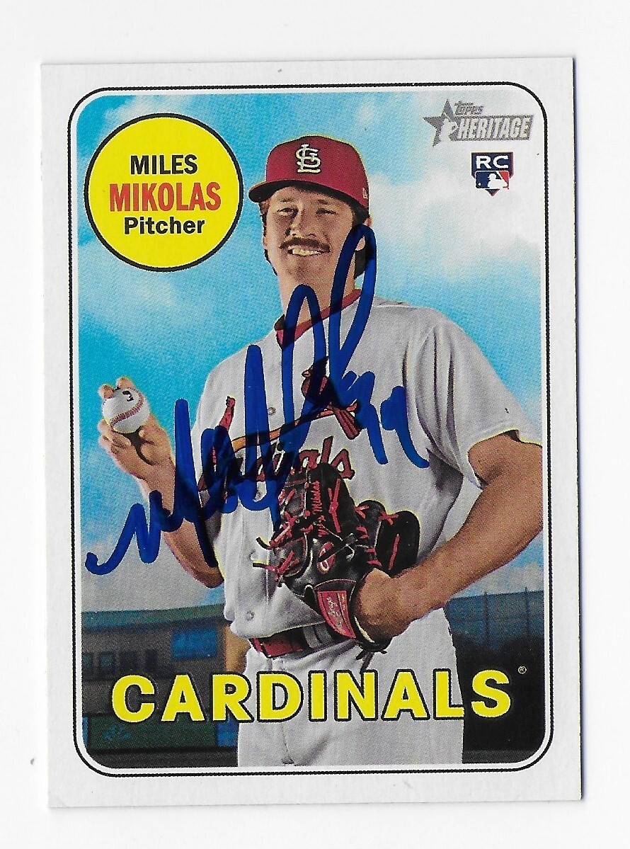 2018 TOPPS HERITAGE MILES MIKOLAS CARDINALS AUTOGRAPHED SIGNED BASEBALL ...