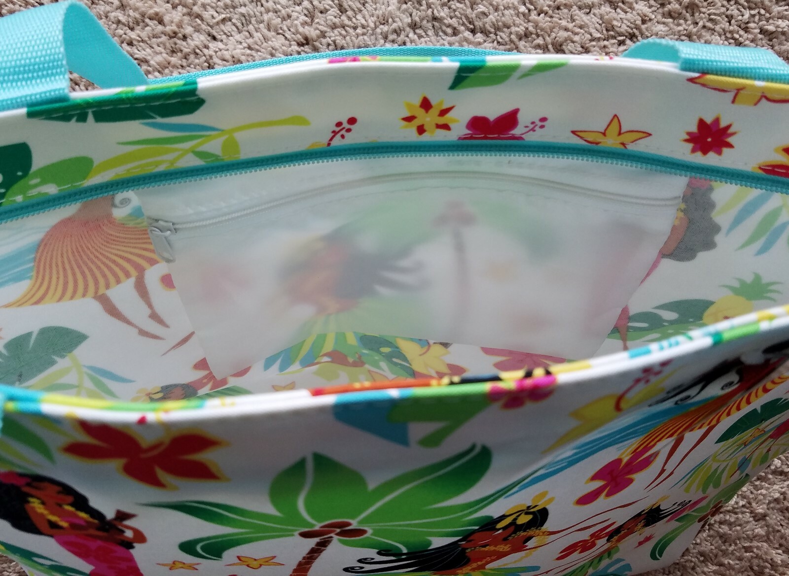 Large Hawaiian Print Tote Bag w/Top Zipper & Inside Pouch by Island ...