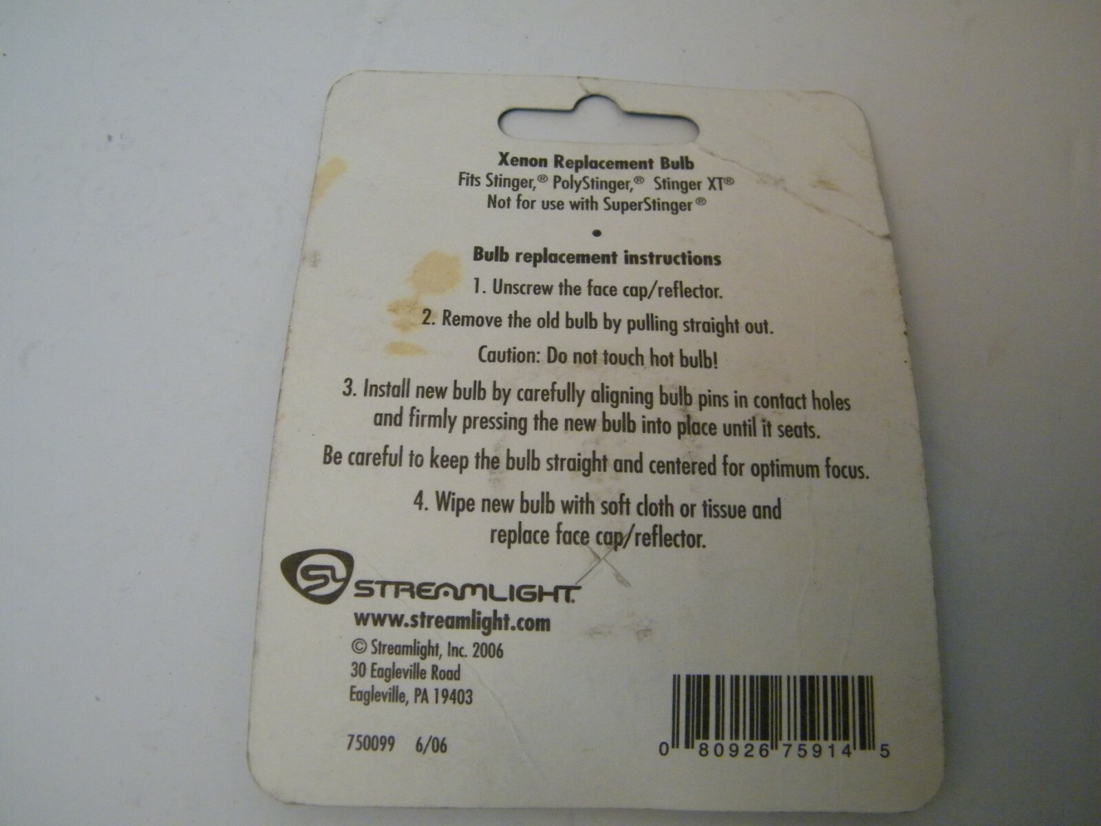 STREAMLIGHT XENON REPLACEMENT BULB STINGER POLYSTINGER STINGER XT 75914 ...