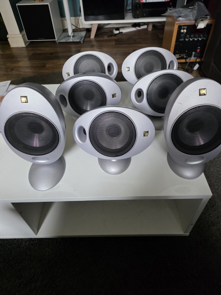 KEF HTS 2001 Egg Satellite Sound Speakers Silver 7 Speakers All Working ...