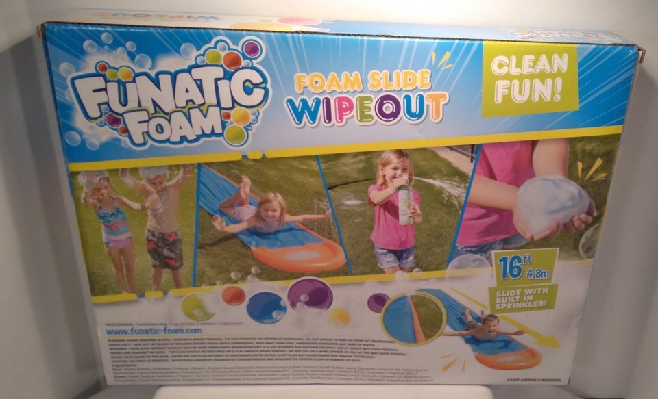 Funatic Foam Slip & Slide Wipeout 16 Ft W/ Built In Sprinklers plus ...