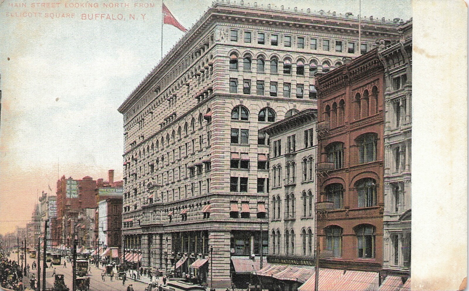 Main Street Ellicott Square Trolleys Stores Buffalo New York 1900s ...