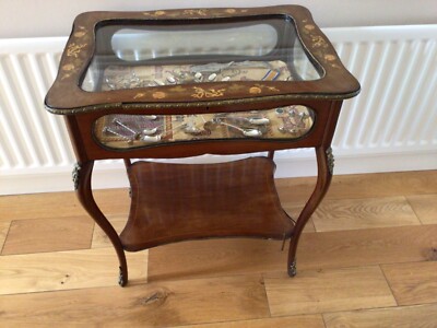 Antique French inlaid glass top display hall table. Excellent condition ...
