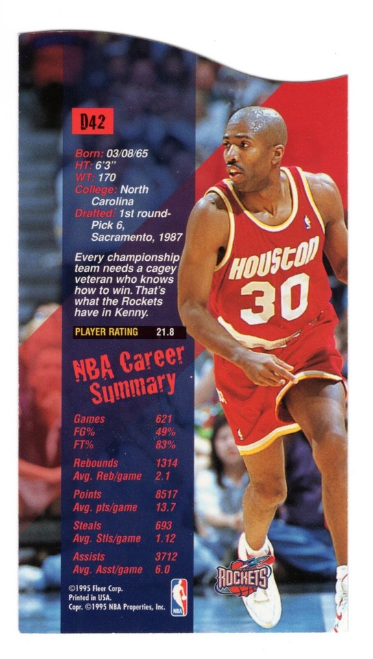 1995-96 FLEER NBA JAM SESSION KENNY SMITH DIE CUT CARD #D42 **NM-MT ...