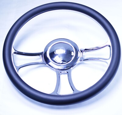 14" Chrome Billet Aluminum Tri Spoke Steering Wheel 9 Holes & Smooth ...