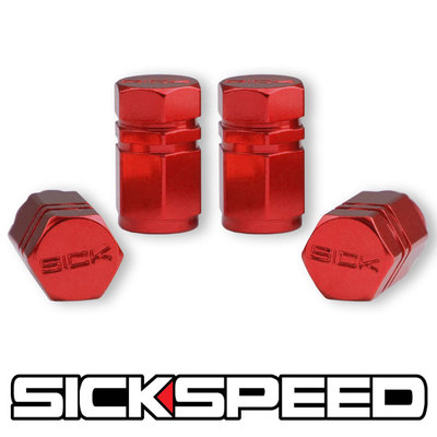 4 PC RED HEXAGONAL CHROMED ALUMINUM VENTIL VALVE STEM CAPS FOR TIRES P1 ...
