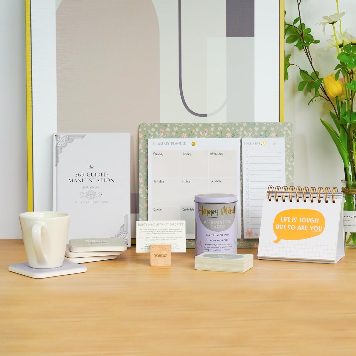 40 Positive Daily Quote Cards with Wooden Stand & Tin – Motivational ...