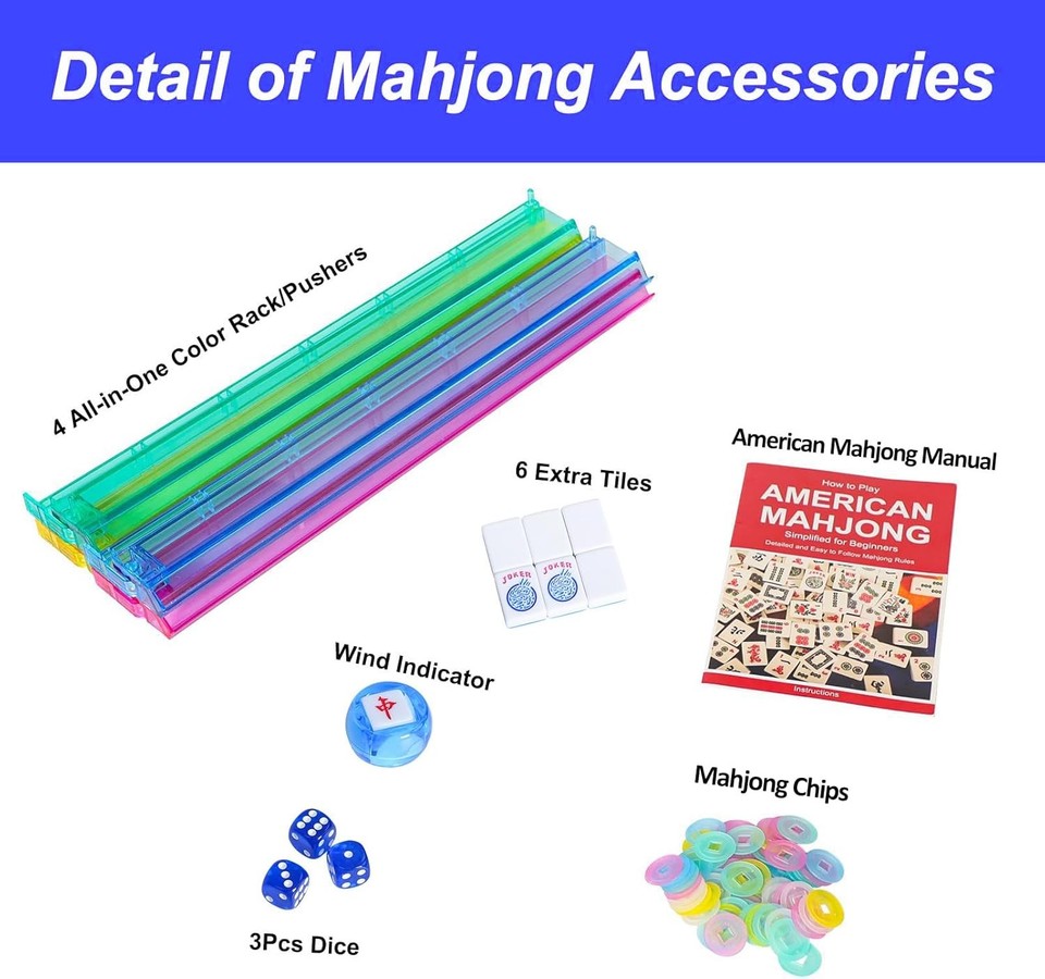 American Mahjong Game Set 166 Blue Tiles Drawstring Bag | eBay