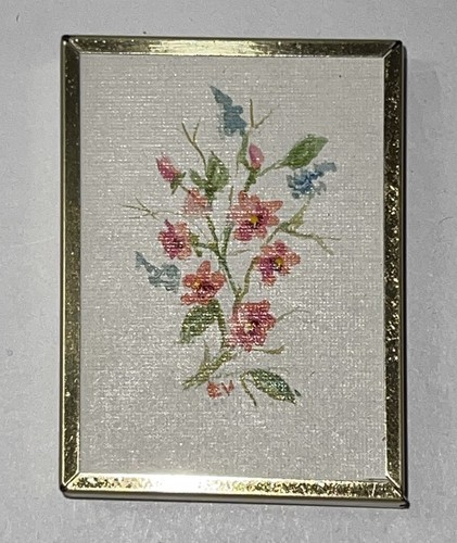 Vtg Miniature Oil Painting Pink Blue Flowers Dollhouse Art 2X2” Gold ...