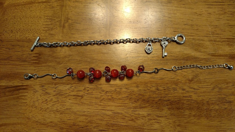 Set of 2 Red Bead Lock/Key Charm Chain Fashion Clasp Bracelet | eBay