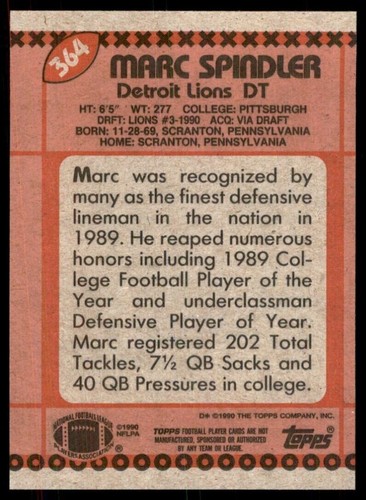 1990 Topps Marc Spindler Football Cards #364 | eBay