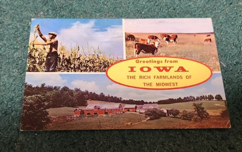 Vintage GREETINGS FROM IOWA Postcard Rich Farmlands of the Midwest Used ...