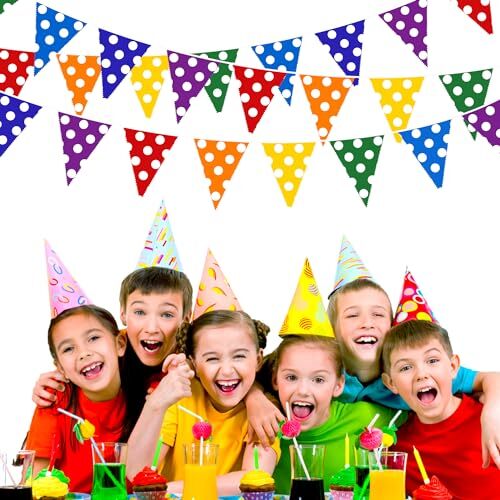 32Ft Colorful Polka Dot Banner Triangle Pennant Flag Multicolor Fabric ...