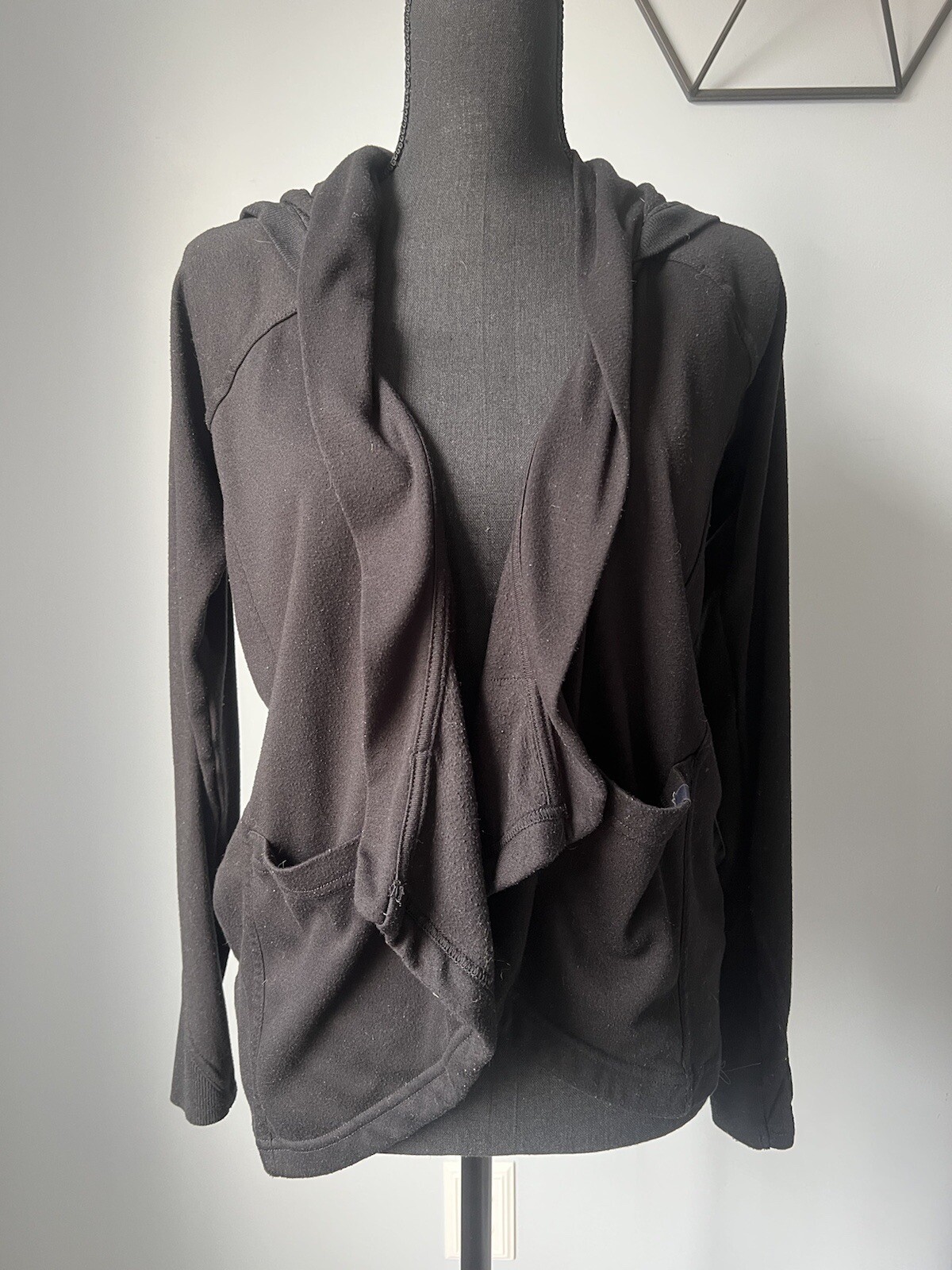 Gaiam Black Open Cardigan with Hood Pockets Thumb Hol… - Gem