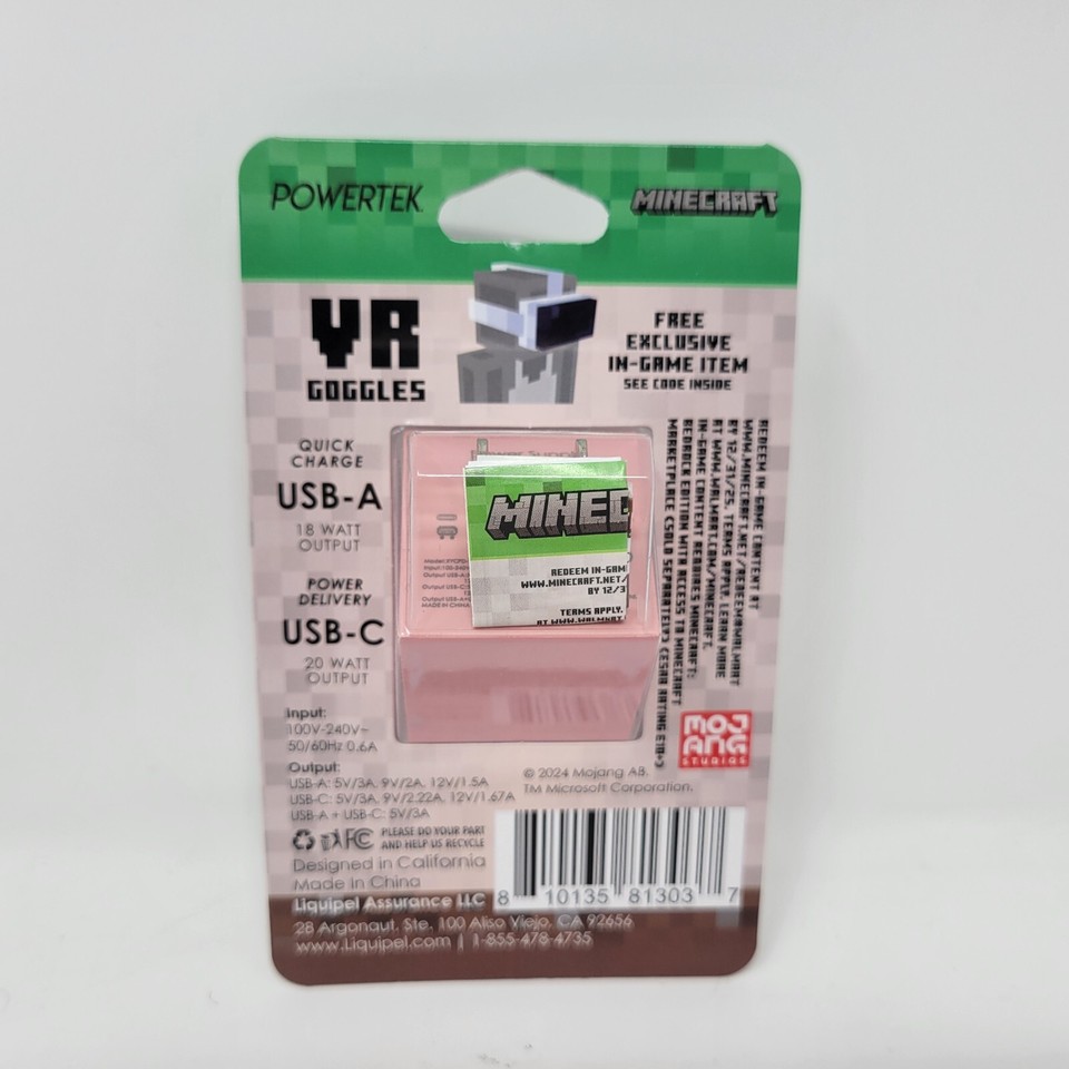 Minecraft USB C + A Fast Charge Wall Charger Pig Face 20W/18W Limited ...