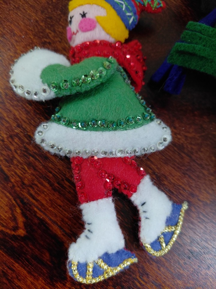 Vintage Finished Bucilla Felt Jeweled Ornament Ice Skater & Felt ...