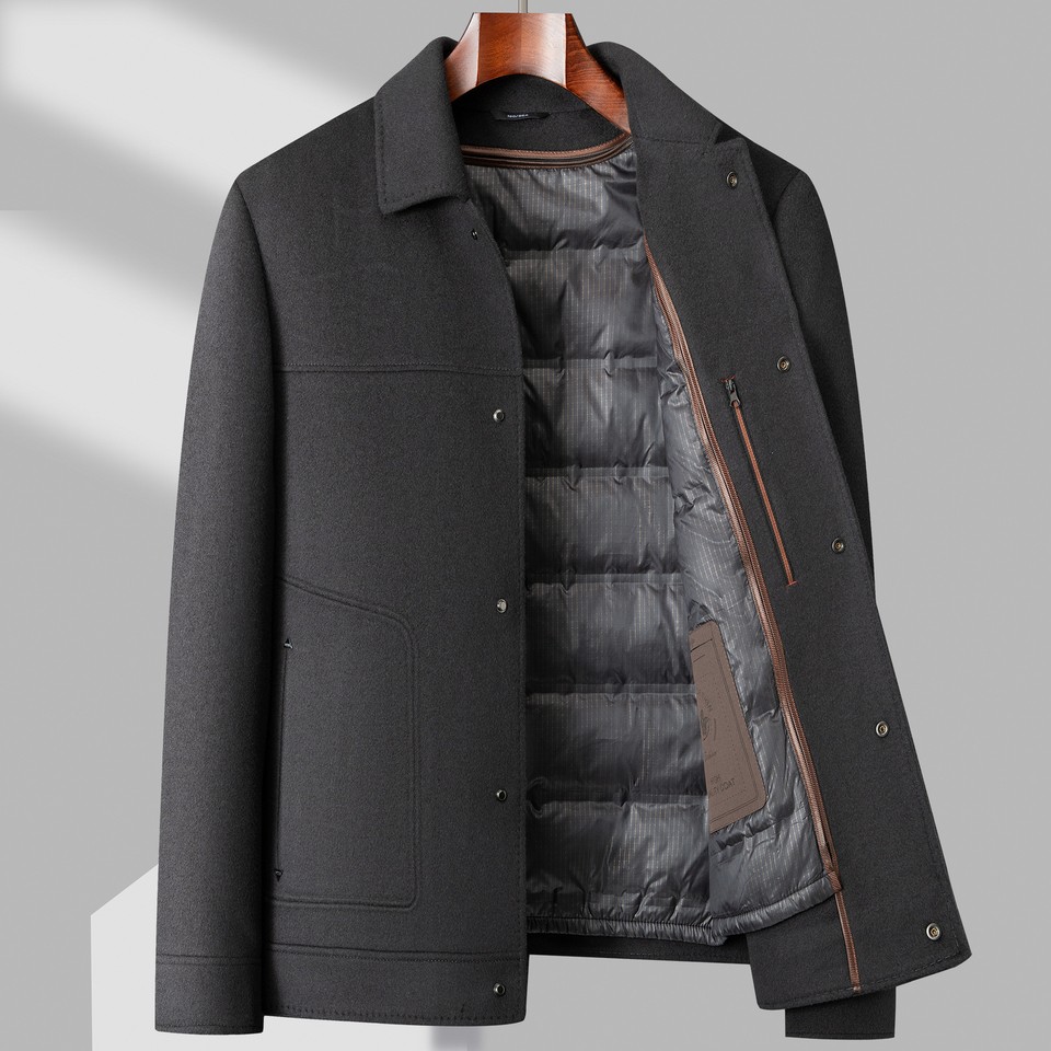 100% Sheep Wool Jacket Short Mens New Winter Thickened Down Lining ...