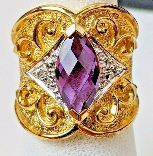 14K Gold Vermeil 925 Sterling Etruscan Marquise Amethyst Technibond ...