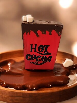 Hot Cocoa Wooden Block Decoration With Dripping Chocolate & Faux ...