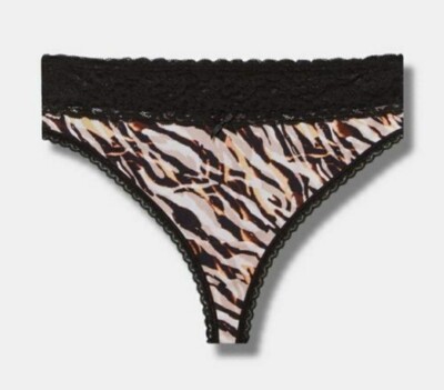 Torrid Zebra Print Wide Lace Waistband Cotton Thong Panty Plus Size 1X ...