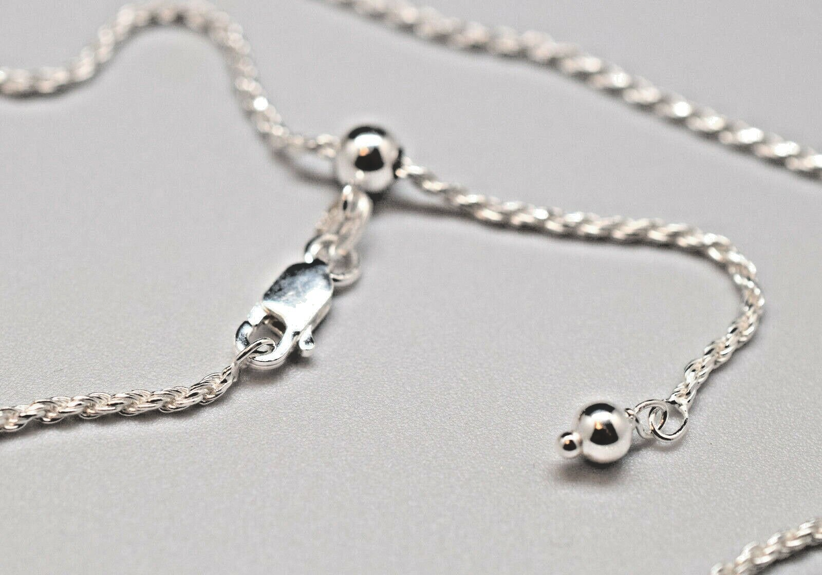 1.1mm Adjustable Diamond Cut Rope Chain 925 Sterling Silver Ball Slide ...