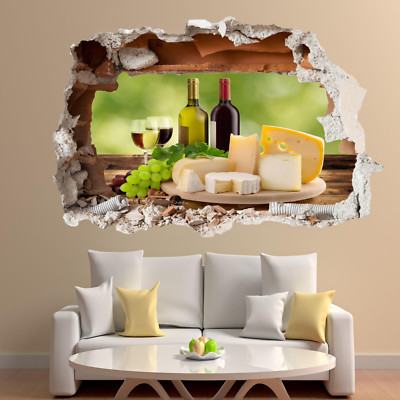 LUXURY CHEESE GRAPES WINE WALL STICKERS 3D ART MURAL ROOM OFFICE SHOP ...