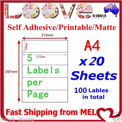 40x A4 Labels Sticker Paper Sheet Mailing Address Office Laser Inkjet ...