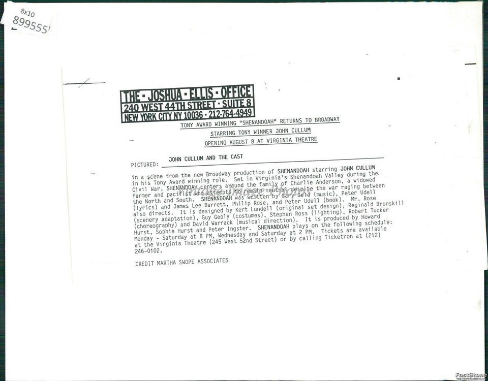 1989 Photo John Cullum In Tony-Winning Role In Musical Shenandoah ...
