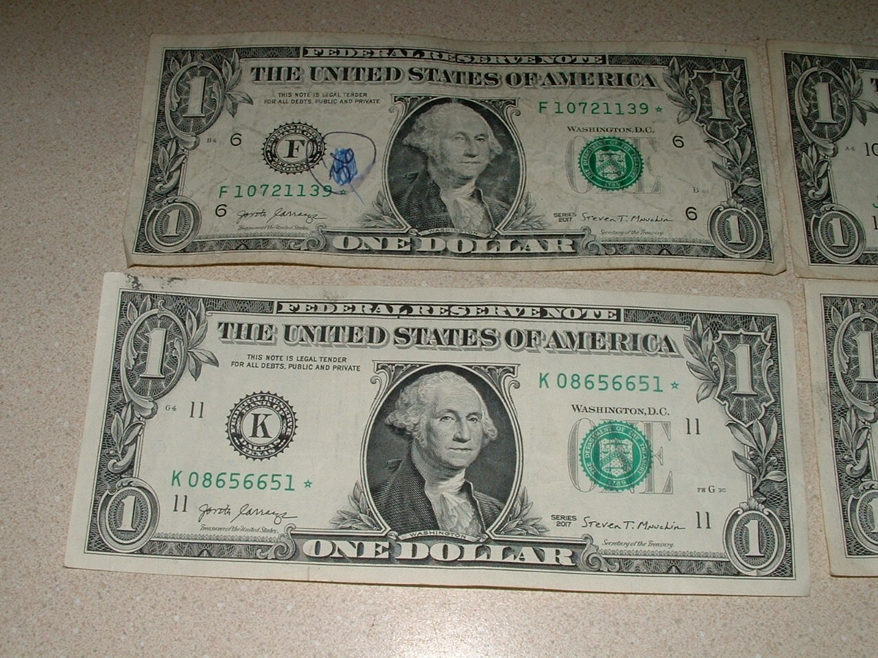 2017 $1 DOLLAR STAR NOTE LOT OF 4 VARIOUS MINTS, CONDITION,MONEY ...