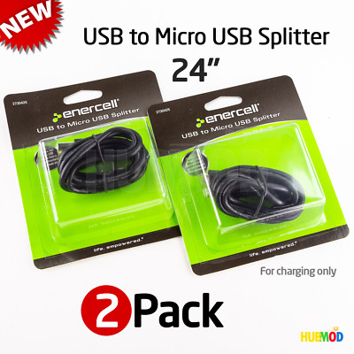 2 X Enercell USB to Micro USB Y Splitter Power Charging Cable Cell ...