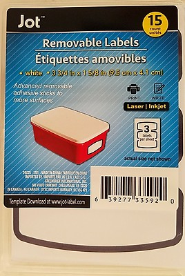 Jot PRINT OR WRITE REMOVABLE LABELS 3.75"x1.63" 15 Labels/Pk ...