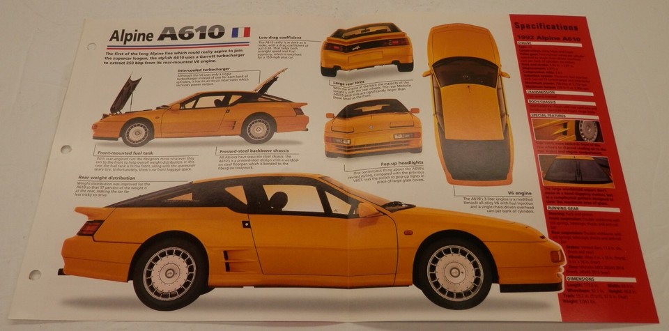 Alpine A610 1991-1996 French Sports Car Spec Sheet IMP HOT CARS ...