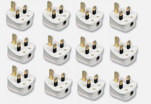 Brand New 3 Pin UK 13 AMP Mains Plugs - White/Black, 3A or 13A Fuse ...