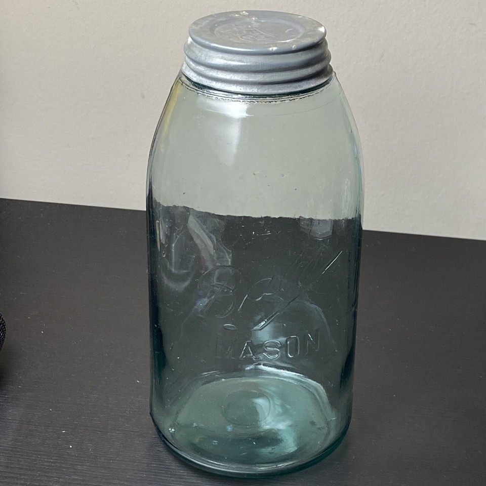 Vtg 3Ls Sloped BLUE Mason 2 Qt /Half Gallon Jar Zinc Lid 1900-1910 | eBay