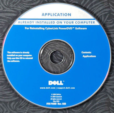 DELL Cyberlink PowerDVD Reinstall PC Full Version CD-ROM Disc 2004 ...