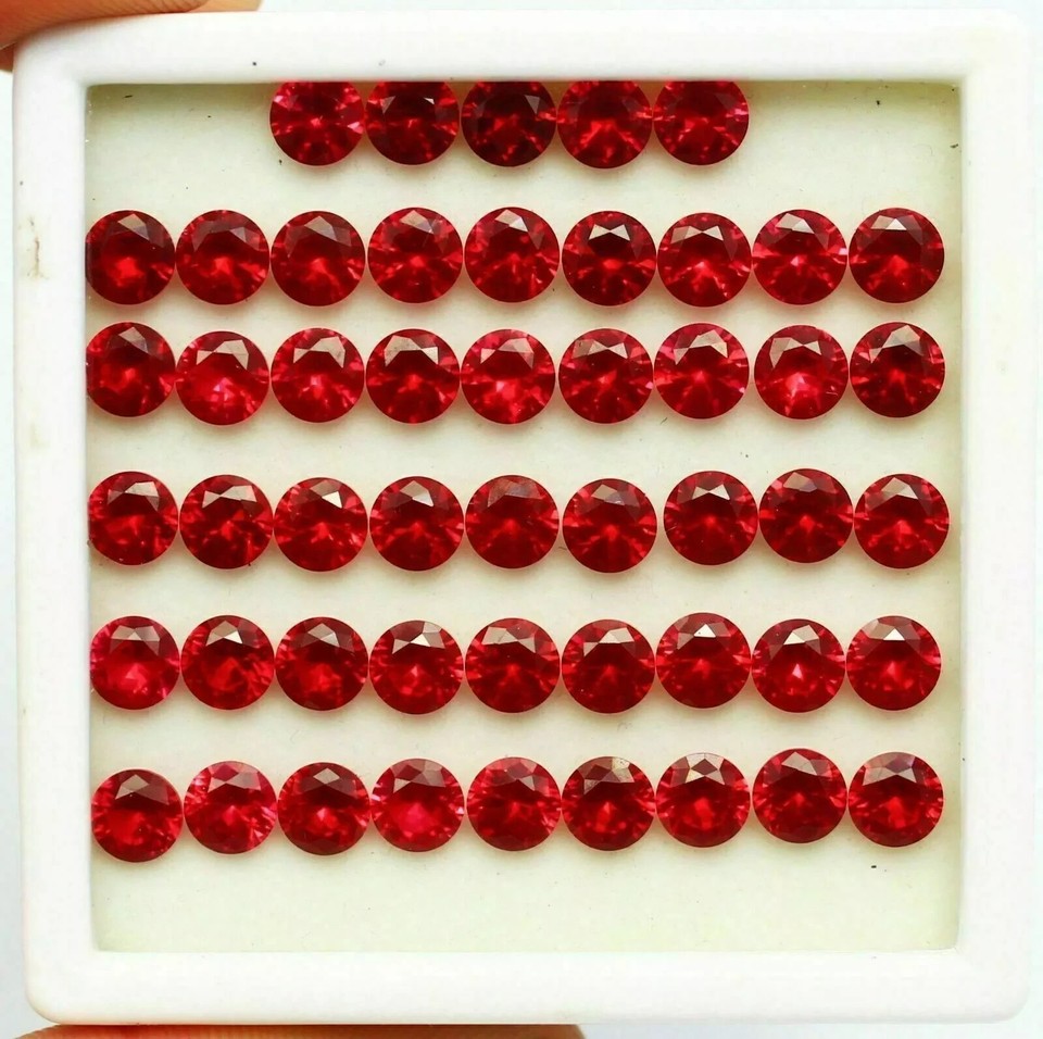 38 Ct Natural Red Ruby – Round Cut, 6mm, 50 Pcs, Loose Gemstones ...