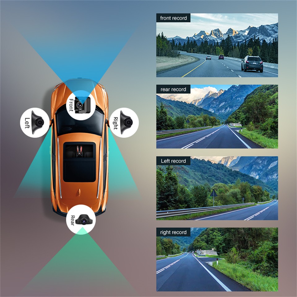 1080P HD 360° Panoramic 4CH Cameras Lens Car DVR Backup Mirror Dash ...