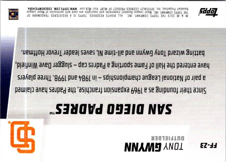 2019 Topps Franchise Feats Tony Gwynn #FF-23 San Diego Padres Baseball ...