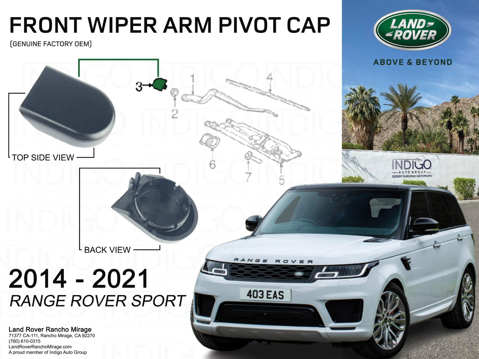 2014-2021 Range Rover SPORT Front Wind Shield Wiper Arm Pivot Cap SPORT ...