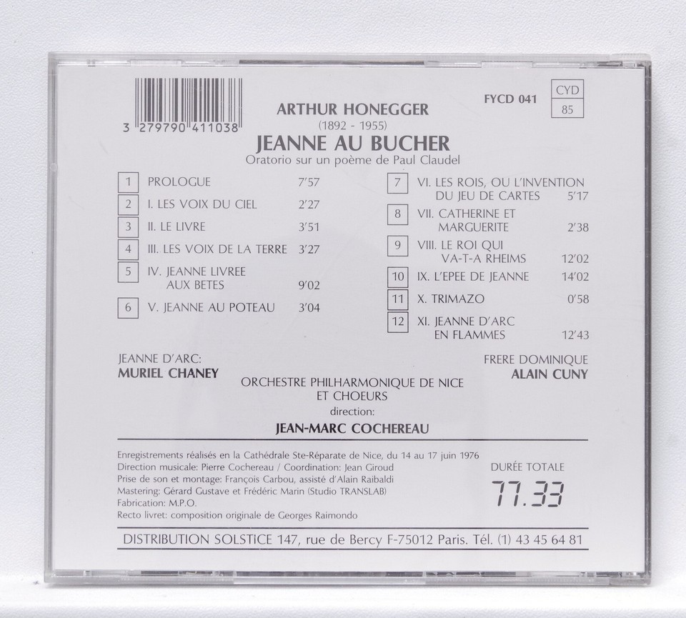 PIERRE COCHEREAU, MURIEL CHANNEY ⸺ HONEGGER Jeanne au Bucher ⸺ FY CD NM ...