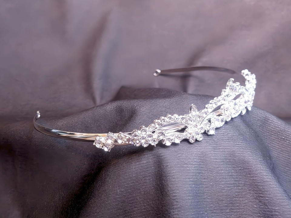 Wedding tiara crown rhinestone silver simple bling glam headband ...