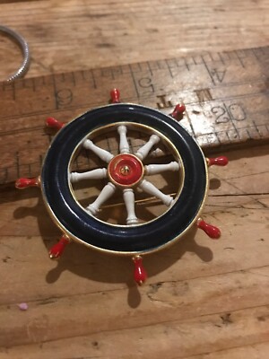 Vintage Enamel Red White Blue Ship Wheel Pin Brooch | eBay