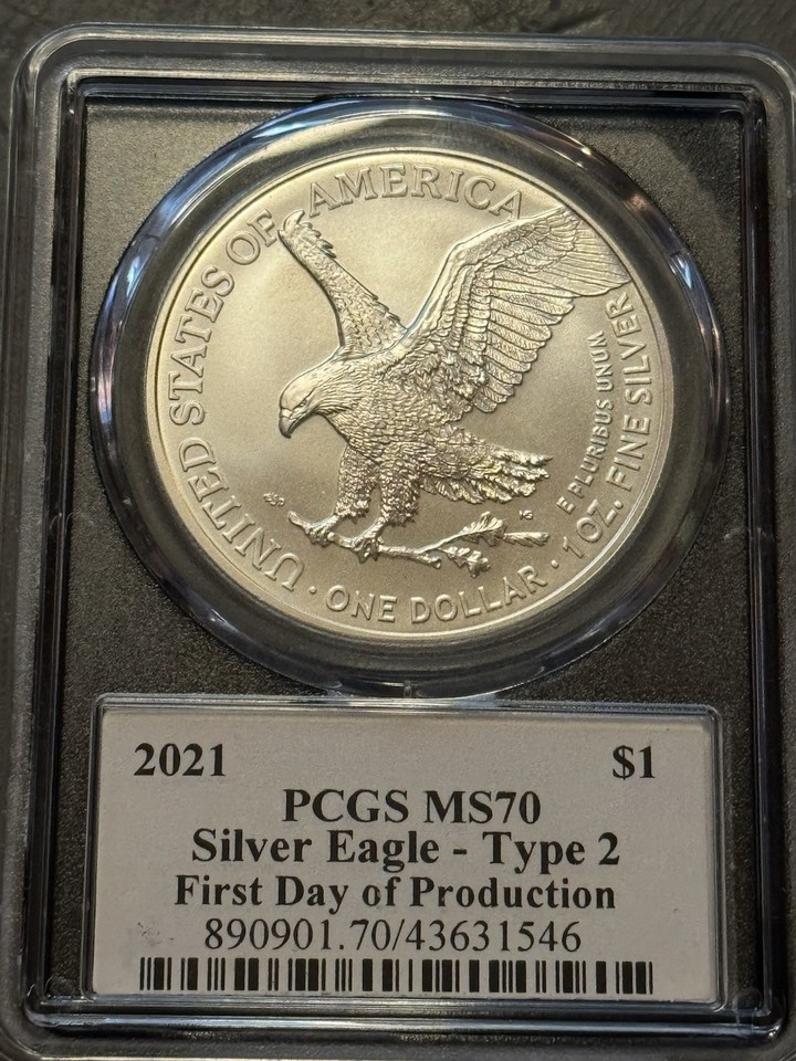 2021 SILVER EAGLE TYPE 2 PCGS MS70 FIRST DAY OF PRODUCTION EMILY ...