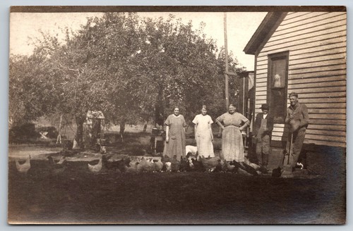 Farm House Yard~Poor Family Surrounded by Chickens~Outhouse~c1910 RPPC ...