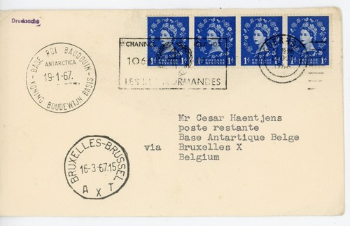 P77/17 HERM ISLAND 1966 COVER HERM & GB STAMPS TO BELGIUM ANTARCTIC ...