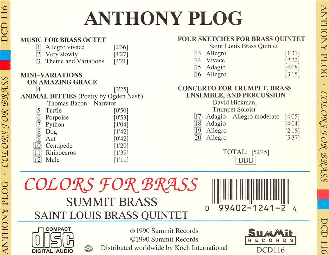 SUMMIT BRASS / ST. LOUIS BRASS QUINTET ANTHONY PLOG: COLORS FOR BRASS ...