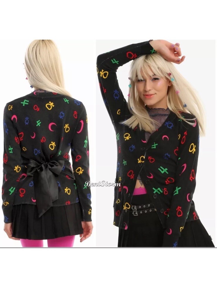 Sailor Moon Symbols Black Cardigan Sweater Black Sati… - Gem