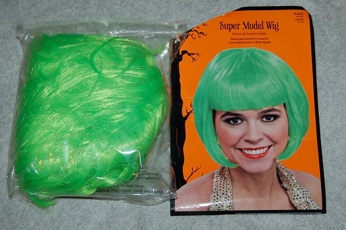 Halloween Costume Accessories "SUPER MODEL WIG" Bright Green Bob, Bangs ...