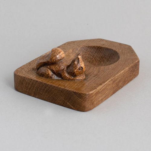 Hand Carved SQUIRREL PIN TRAY DISH Vintage OAK Mouseman Interest WOOD ...